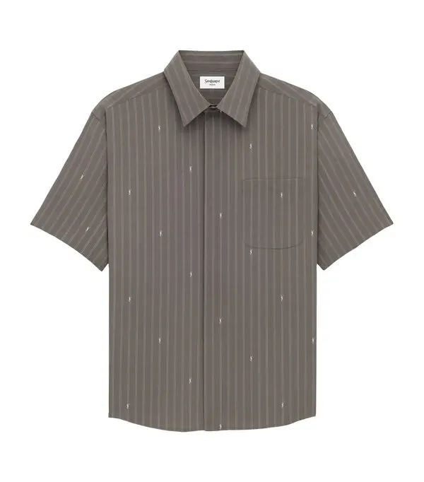 Saint Laurent Silk Stripe Cassandre Shirt - Grey