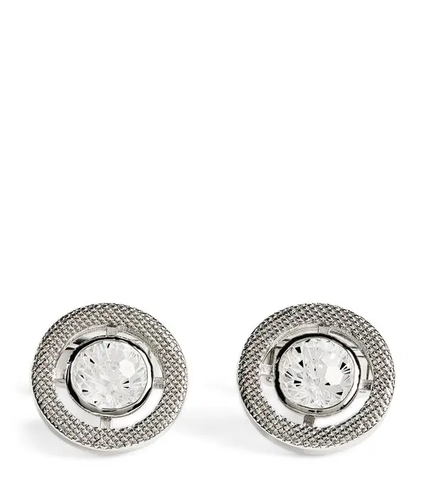 Tateossian Rhodium-plated Cubic Zirconia Halo Round Cufflinks - Clear