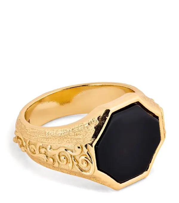 Emanuele Bicocchi Sterling Silver And Onyx Signet Ring - Gold