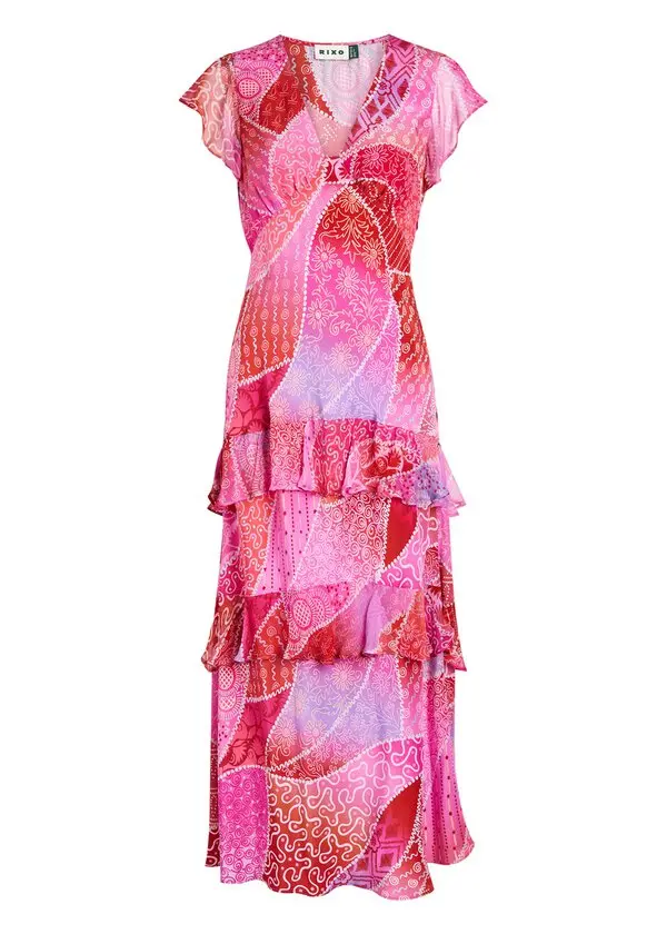 Rixo Patterned Silk-chiffon Midi Dress - Pink
