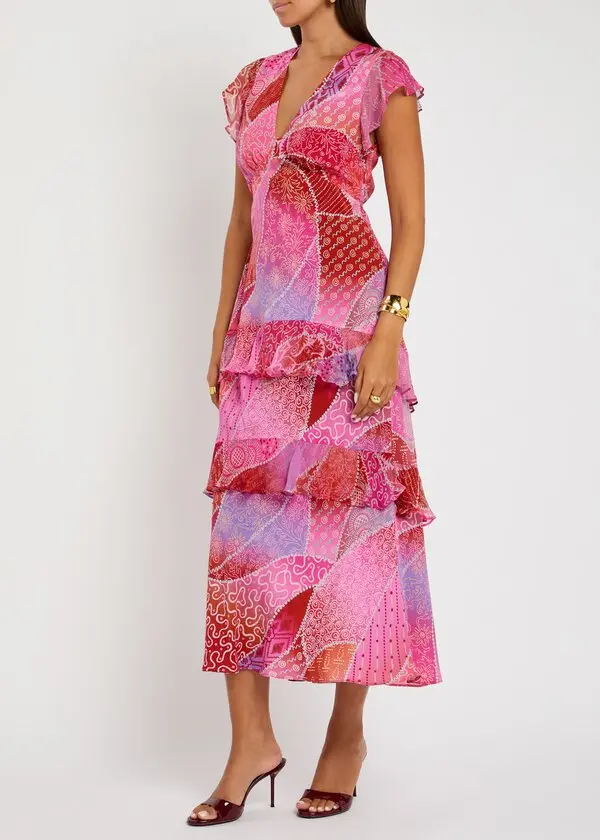 Rixo Patterned Silk-chiffon Midi Dress - Pink