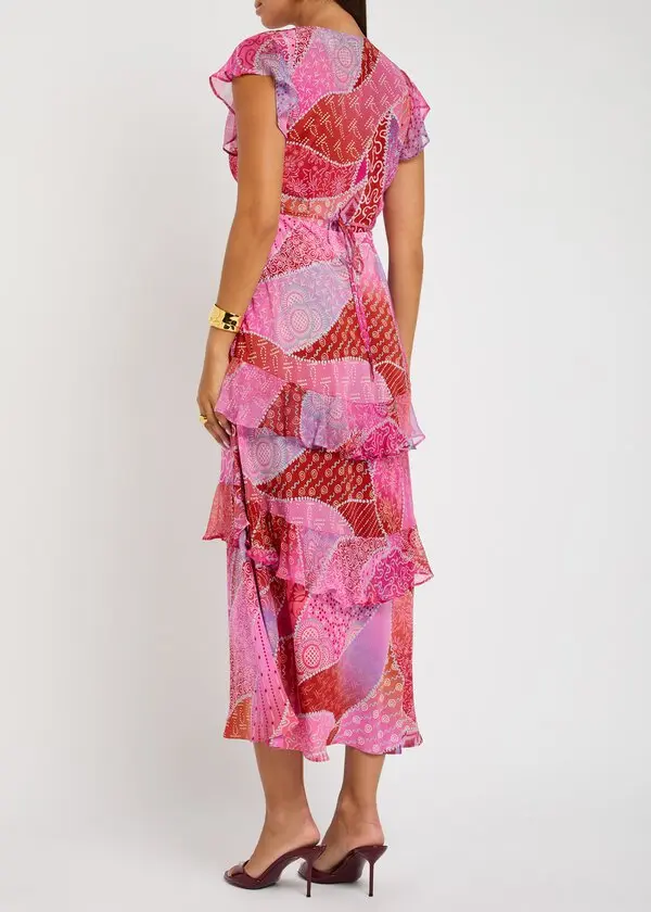 Rixo Patterned Silk-chiffon Midi Dress - Pink
