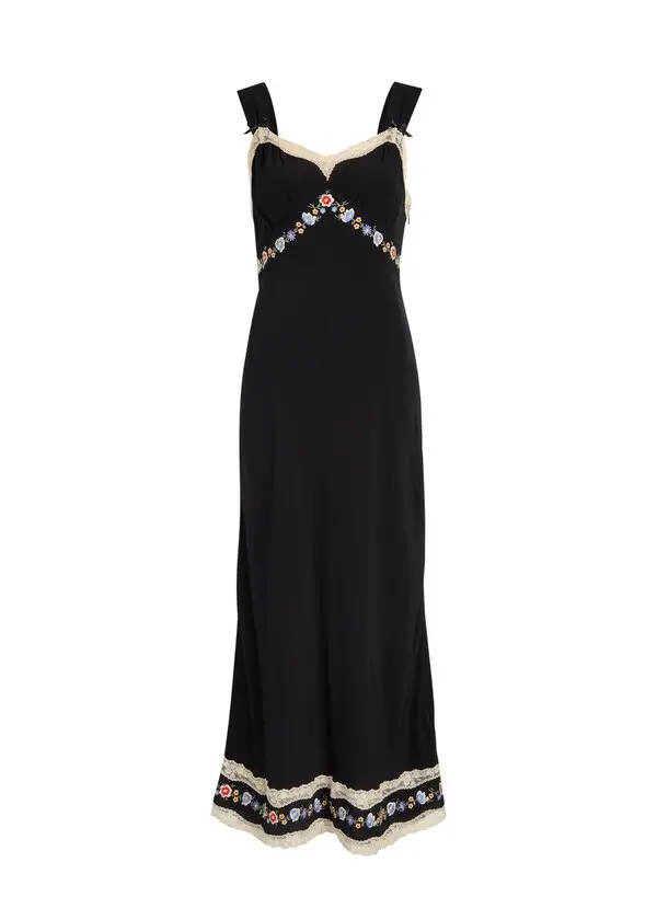 Rixo Lucie Floral-Embroidered Chiffon Midi Dress - Black - 50% Off |  Editorialist