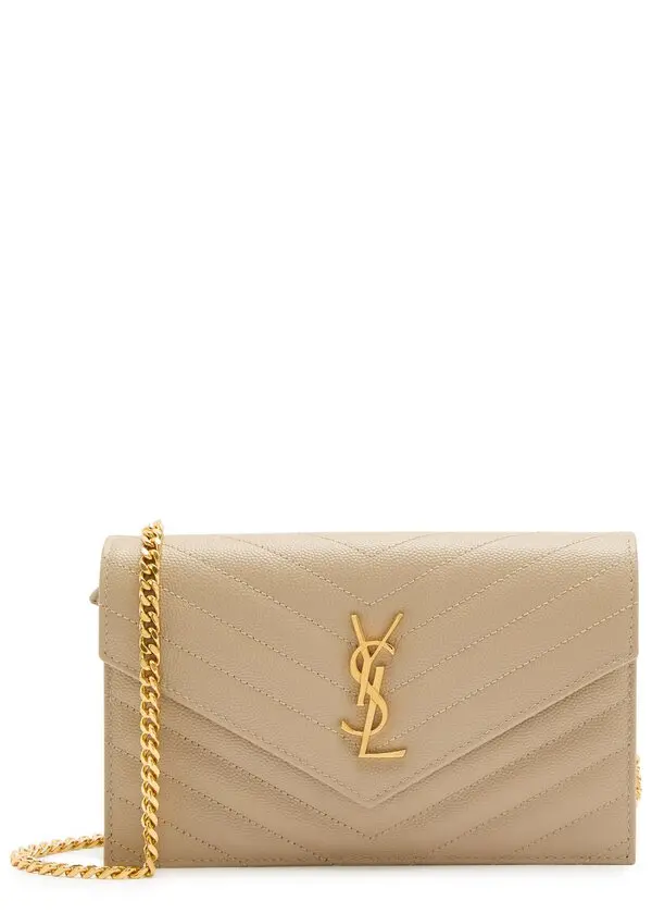 Saint Laurent Quilted Leather Wallet-on-chain - Beige