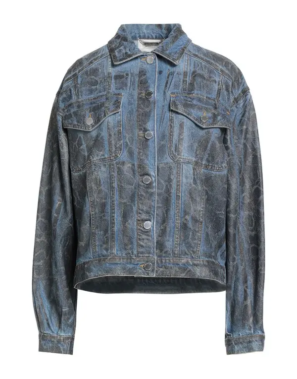Alberta Ferretti Snakeskin-print Denim Trucker Jacket