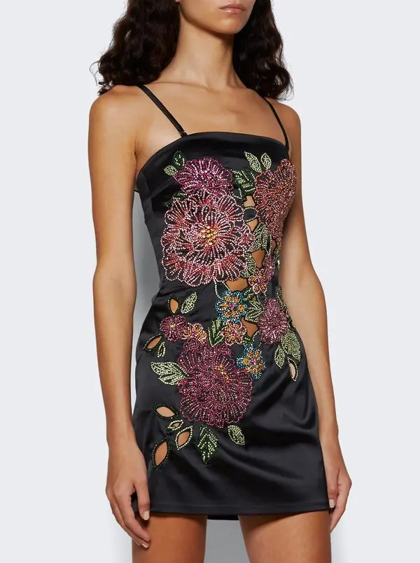 AREA Embroidered Flower Mini Dress