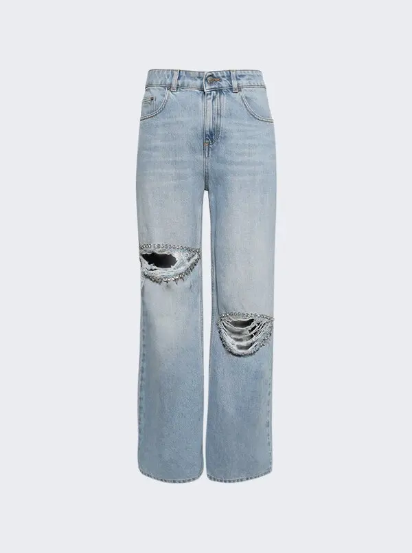 AREA Distressed Crystal Relaxed Slit Jean - Blue