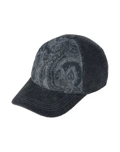 Brunello Cucinelli Baseball Cap In Velvet With Leather And Paisley Print - Grey