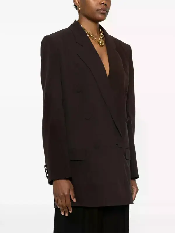 maron☆さん25ss Satin Crepe Straight Blazer Saint Laurent Silk Crepe Blazer - Brown | Editorialist