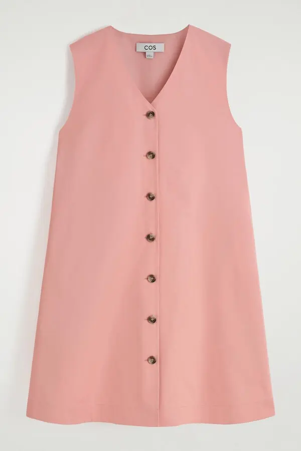 Cos Buttoned Pima Cotton Mini Dress - Pink