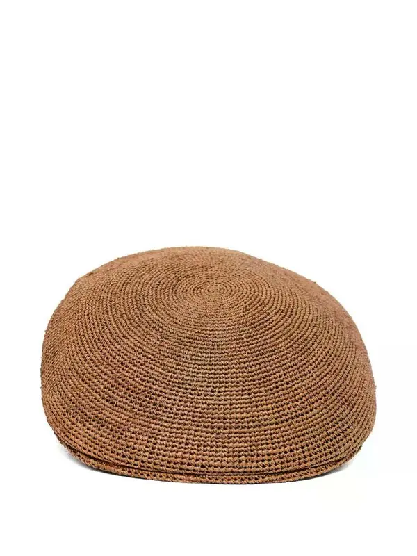 Borsalino Raffia Crochet Flat Beret - Brown