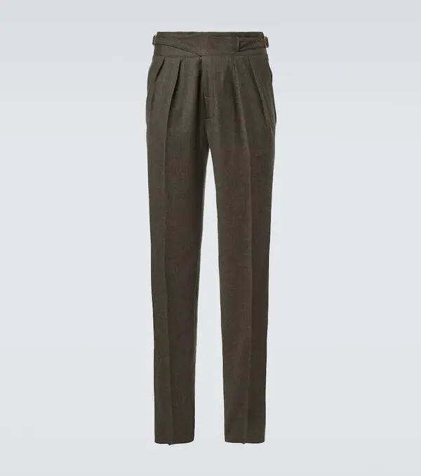 Rubinacci Manny Wool Flannel Tapered Trousers - Green