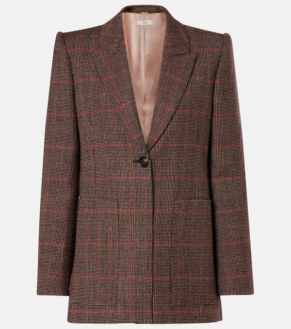 Chloé Checked Virgin Wool Blazer - Brown