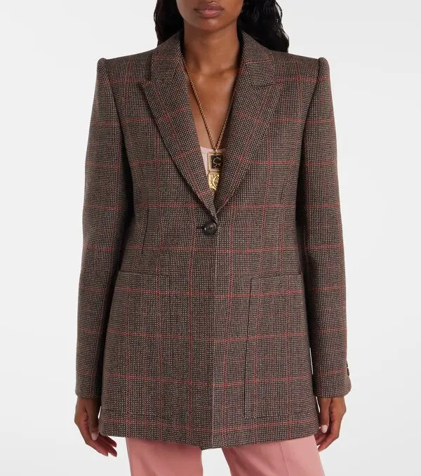 Chloé Checked Virgin Wool Blazer - Brown