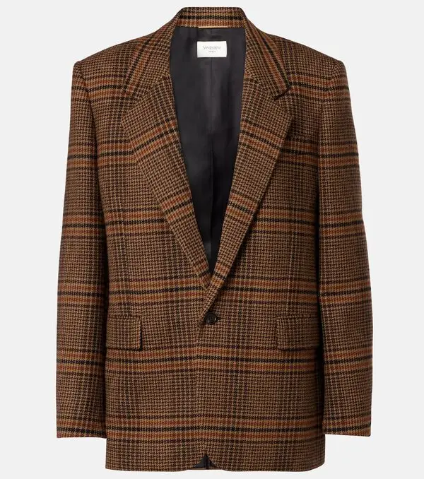 Saint Laurent Checked Wool Blazer - Brown