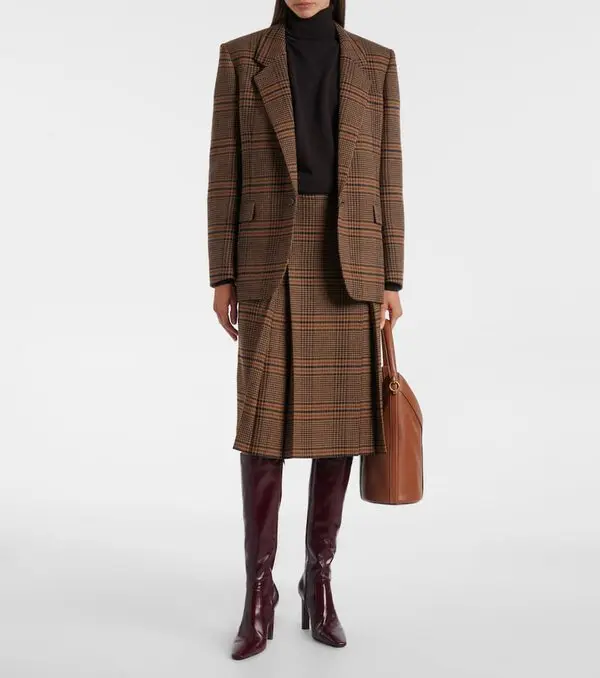 Saint Laurent Checked Wool Blazer - Brown