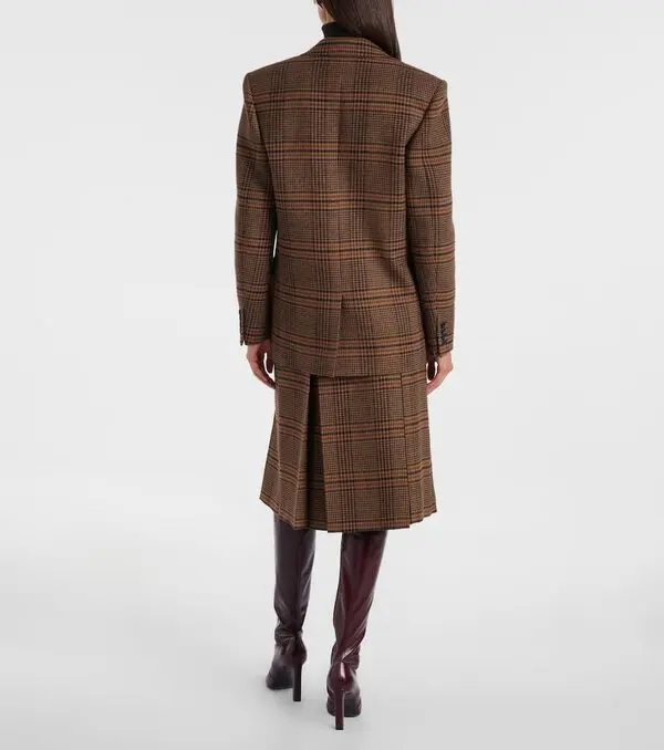 Saint Laurent Checked Wool Blazer - Brown