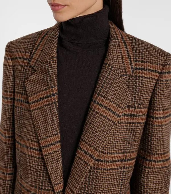 Saint Laurent Checked Wool Blazer - Brown