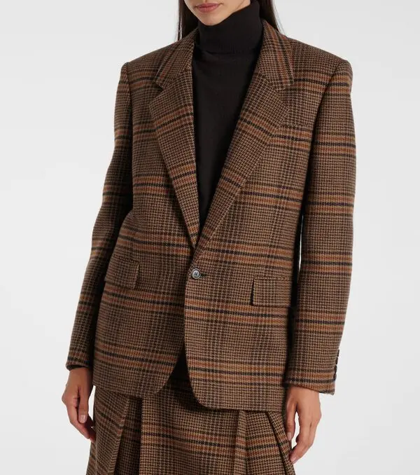 Saint Laurent Checked Wool Blazer - Brown