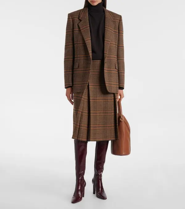 Saint Laurent Checked Wool Blazer - Brown