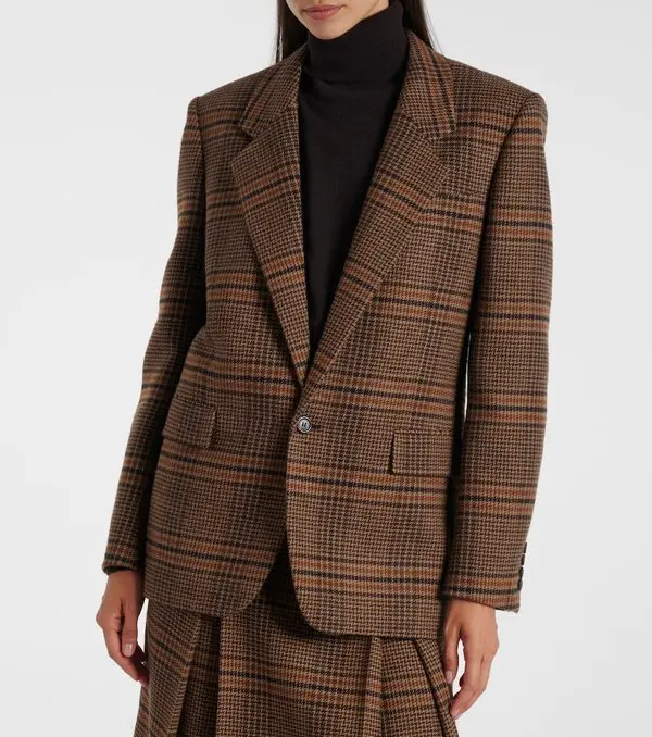 Saint Laurent Checked Wool Blazer - Brown