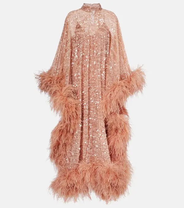 TALLER MARMO Casta Diva Sequined Tulle Kaftan - Pink