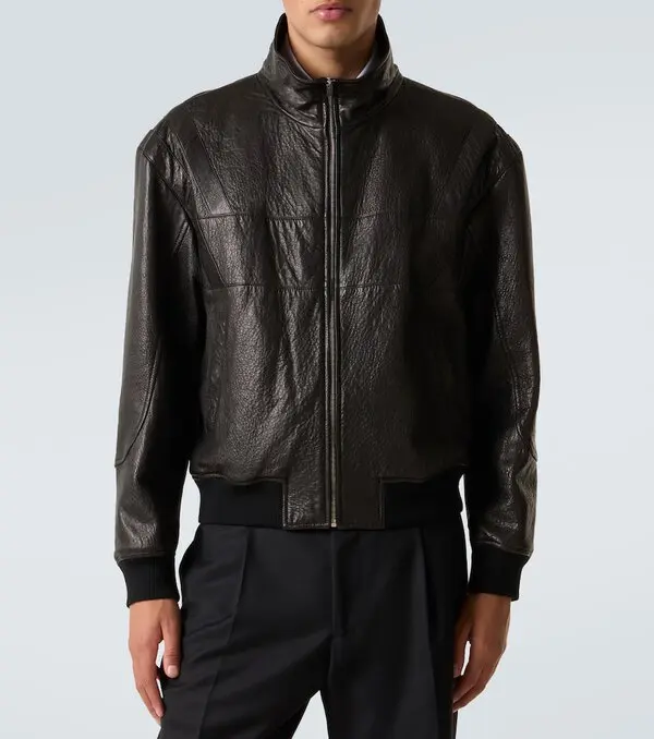 Saint Laurent Leather Bomber Jacket - Black