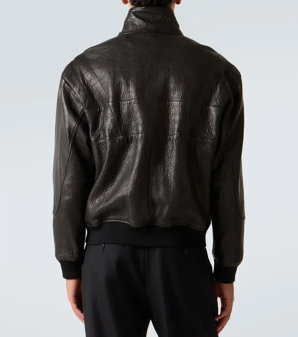 Saint Laurent Leather Bomber Jacket - Black