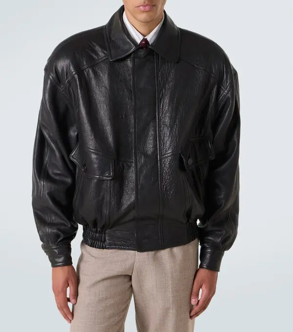 Saint Laurent Leather Bomber Jacket - Black