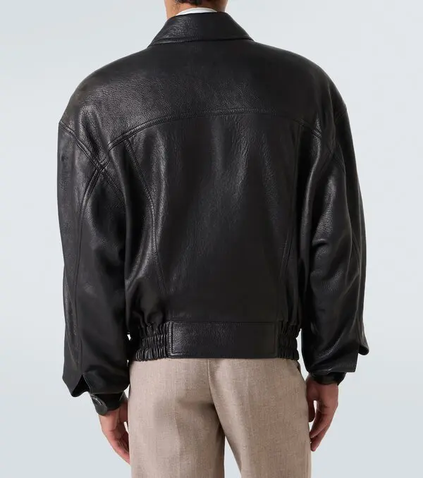 Saint Laurent Leather Bomber Jacket - Black