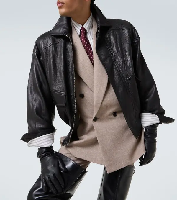 Saint Laurent Leather Bomber Jacket - Black