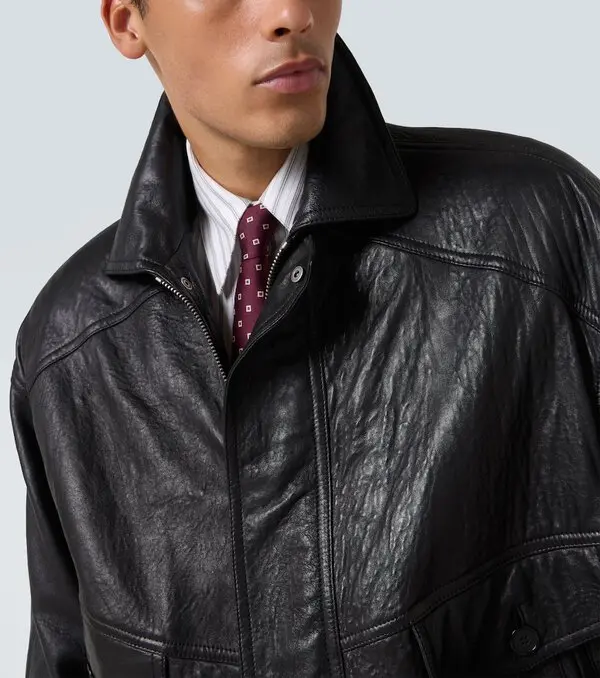 Saint Laurent Leather Bomber Jacket - Black