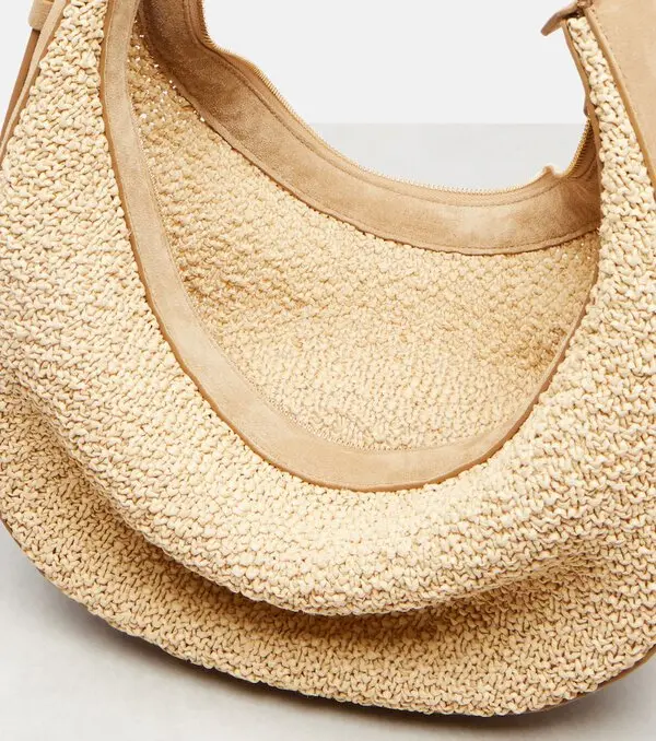 Khaite Augustina Small Raffia And Suede Crossbody Bag - Beige
