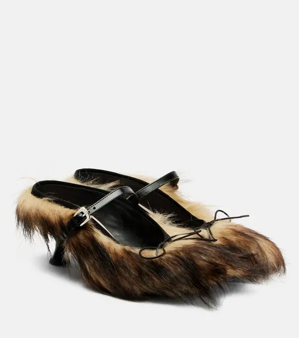 Simone Rocha Faux Fur Trimmed Mules With Buckle Fastening - Black