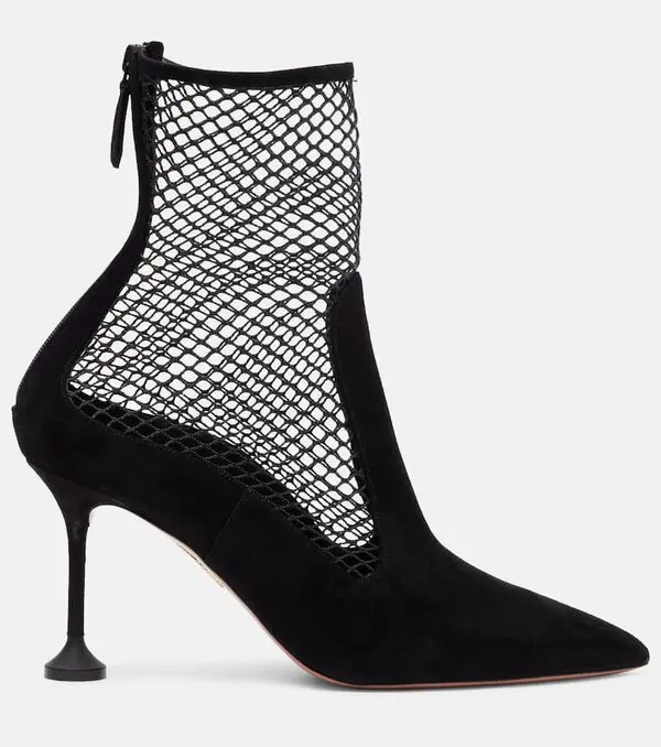 AQUAZZURA Dawn 85 Suede And Mesh Ankle Boots