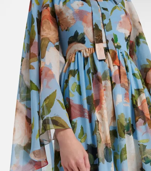 Erdem Caped Floral Silk Voile Gown