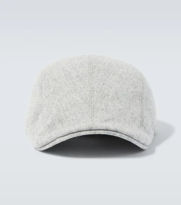 Brunello Cucinelli Embroidered Virgin Wool Flannel Cap - Grey