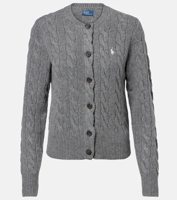 Polo Ralph Lauren Cable-knit Wool And Cashmere Cardigan - Grey