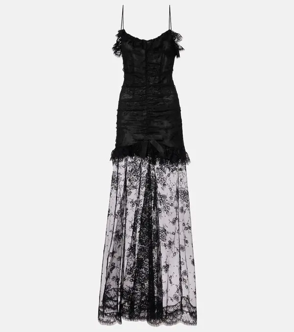 Alessandra Rich Bow-detail Lace Gown - Black