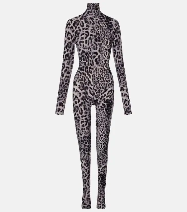 Norma Kamali Leopard-print Jersey Catsuit