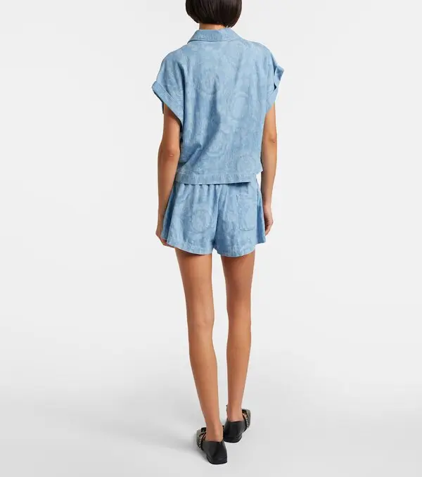 Versace Barocco Cropped Denim Chambray Shirt
