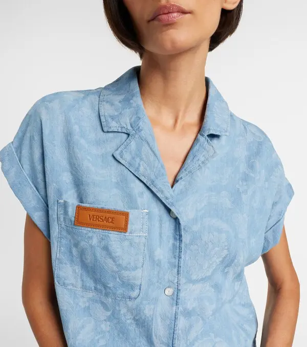 Versace Barocco Cropped Denim Chambray Shirt