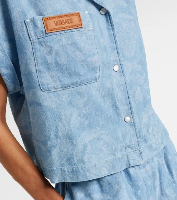 Versace Barocco Cropped Denim Chambray Shirt