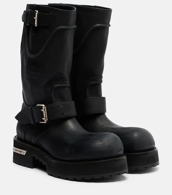 Balenciaga Venom Leather Combat Boots - Black