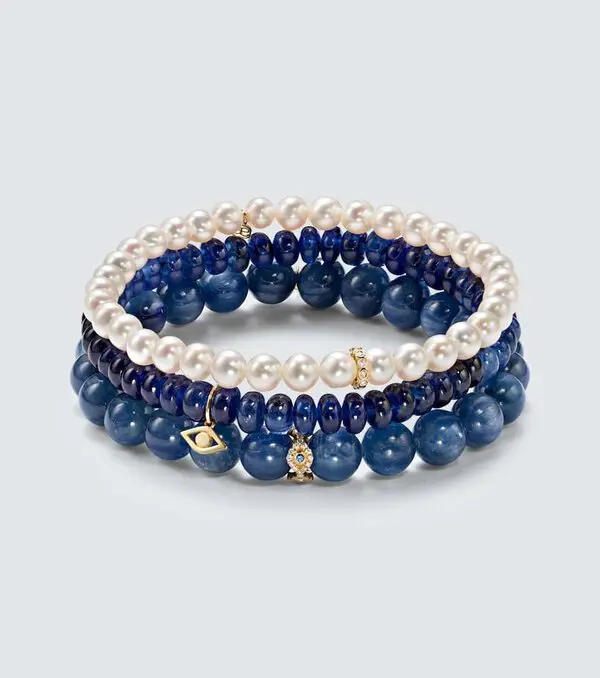 SYDNEY EVAN 14kt Bracelet Bundle With Pearl, Kyanite, Diamonds, And Sapphires - Gold