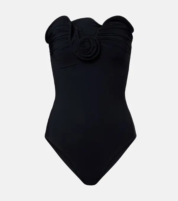 Magda Butrym Floral-appliqué One Piece Swimsuit - Black