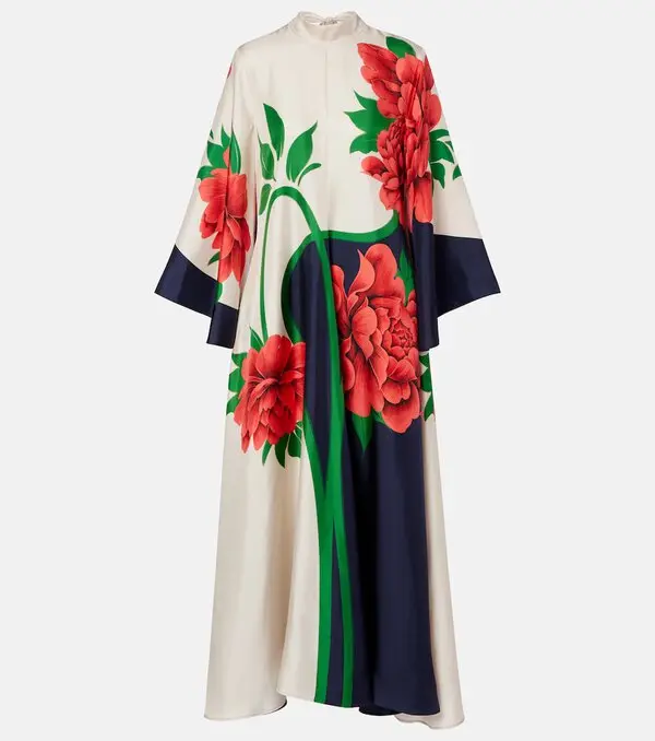 La DoubleJ Magnifico" Floral Silk Maxi Dress - Multicoloured