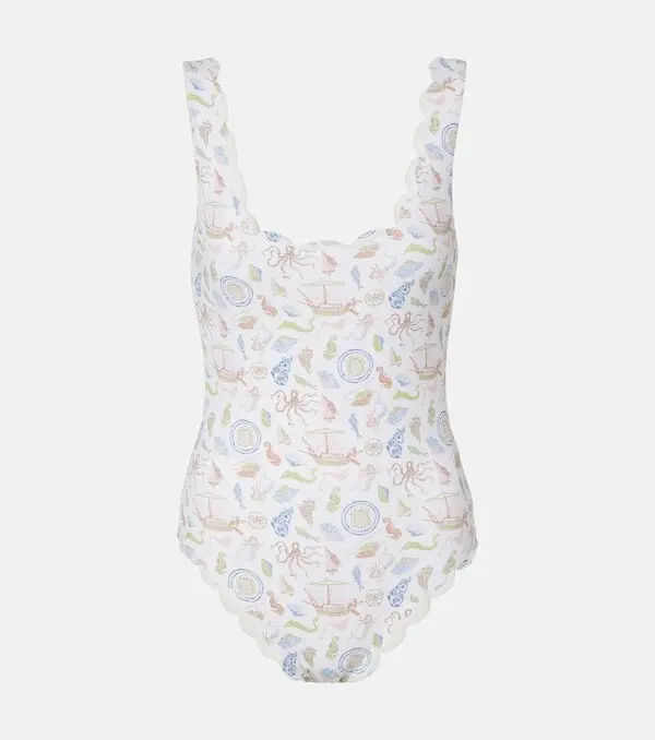 Marysia Palm Springs Printed Scalloped Swimsuit - White