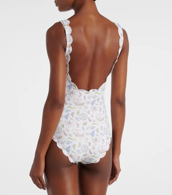 Marysia Palm Springs Printed Scalloped Swimsuit - White
