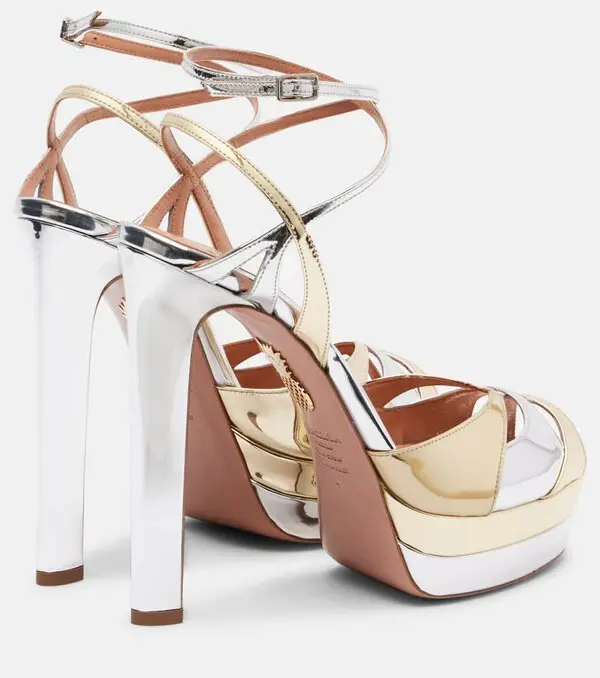AQUAZZURA Moves 130 Mirrored Leather Platform Sandals